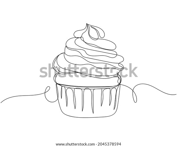 Continuous One Line Drawing Delicious Cupcake Stock Vector (Royalty ...