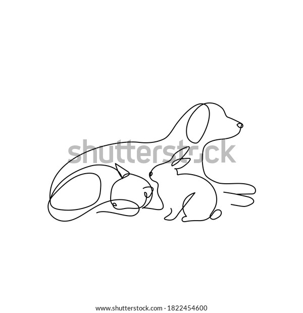 Continuous One Line Drawing Dog Cat Stock Vector (Royalty Free ...