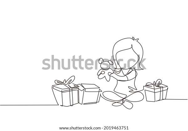 Continuous One Line Drawing Excited Little Stock Vector (Royalty Free ...