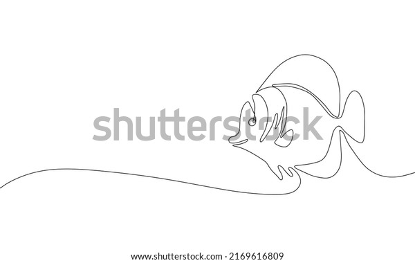 Continuous One Line Drawing Exotic Fish: เวกเตอร์สต็อก (ปลอดค่า ...