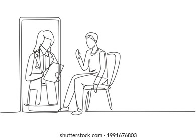 Continuous One Line Drawing Female Doctor Stock Vector (Royalty Free ...