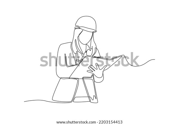 Continuous One Line Drawing Female Worker Stock Vector (Royalty Free ...
