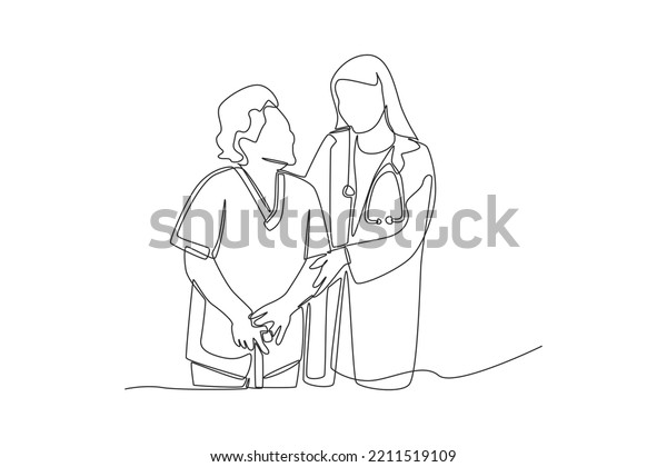 Continuous One Line Drawing Female Doctor Stock Vector (Royalty Free ...