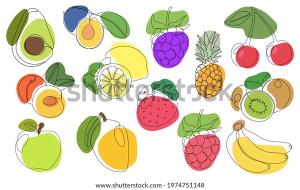 Continuous One Line Drawing Fruits Vector Stock Vector (Royalty Free ...