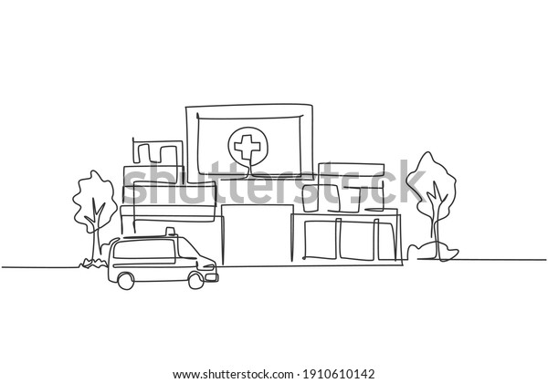 Continuous one line drawing hospital building construction at ...
