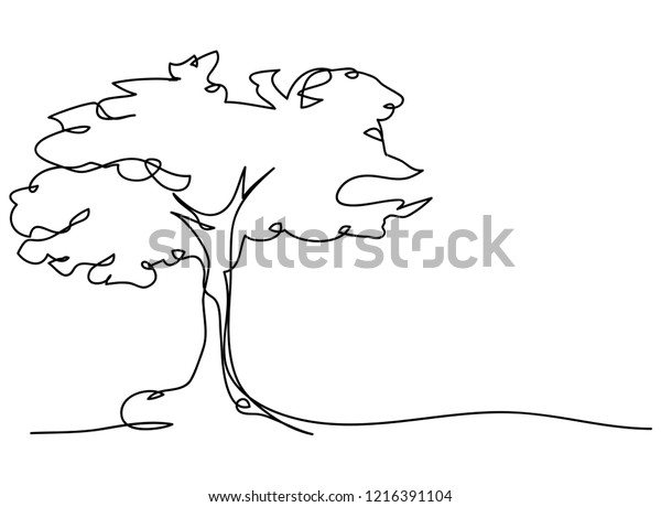 Continuous One Line Drawing Nature Tree Stock Vector (Royalty Free ...