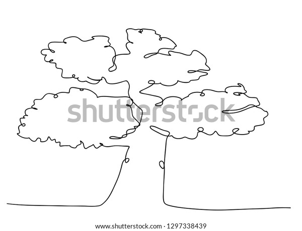 Continuous One Line Drawing Nature Tree: เวกเตอร์สต็อก (ปลอดค่า ...