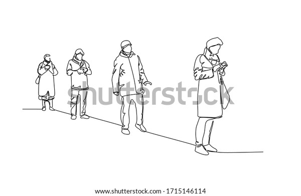 Continuous One Line Drawing People Waiting Stock Vector (Royalty Free ...
