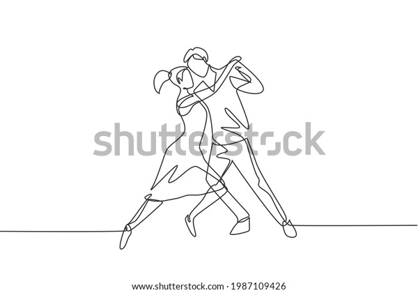 Continuous One Line Drawing People Dancing Stock Vector Royalty Free