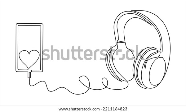Continuous One Line Drawing Phone Headphones Stock Vector (Royalty Free ...