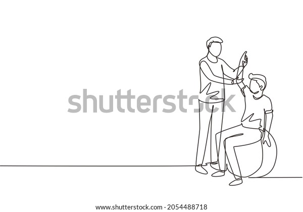 Continuous One Line Drawing Physiotherapy Rehabilitation Stock Vector ...