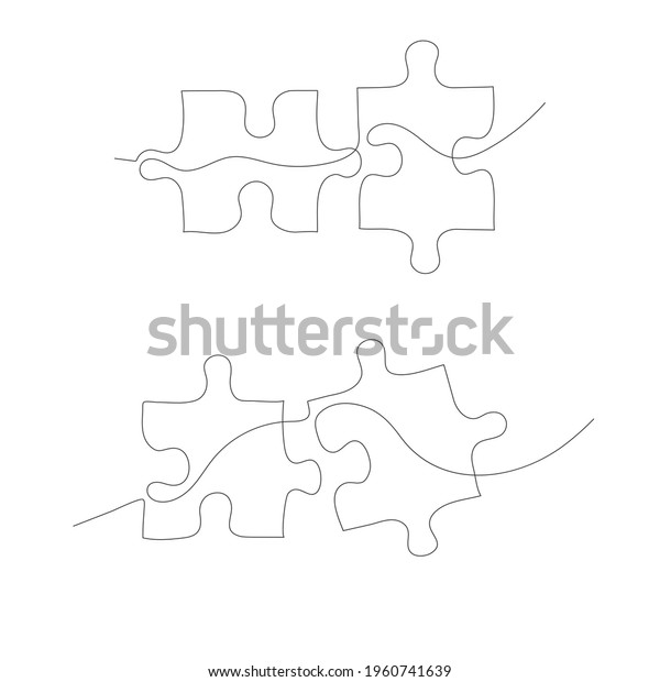 Continuous One Line Drawing Pieces Puzzle Stock Vector (Royalty Free ...
