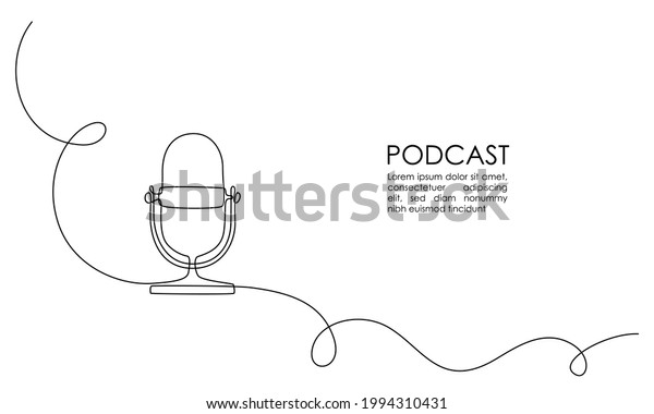 Continuous one line drawing of podcast microphone. Vintage old mike in ...