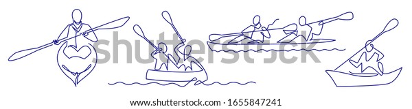 Continuous One Line Drawing Rafting Sea Stock Vector (Royalty Free ...
