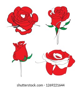 Continuous One Line Drawing Red Rose Stock Vector (Royalty Free) 1269221644