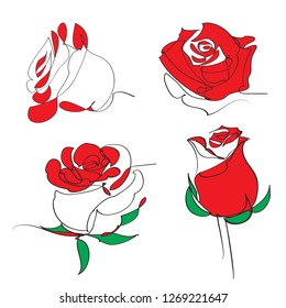 Continuous One Line Drawing Red Rose Stock Vector (Royalty Free) 1269221644