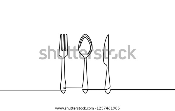 Continuous One Line Drawing Restaurant Logo Stock Vector (Royalty Free ...