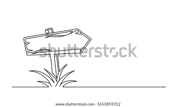 Continuous one line drawing of a signpost. Travel concept. Wood ...