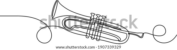 Continuous One Line Drawing Trumpet Music Stock Vector (Royalty Free ...