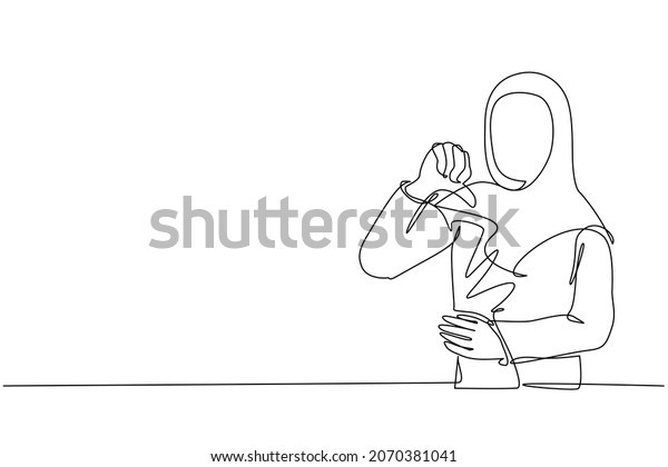 Continuous One Line Drawing Unhappy Young Stock Vector (Royalty Free ...