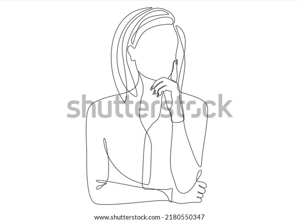 Continuous One Line Drawing Woman Thinking Stock Vector (Royalty Free ...