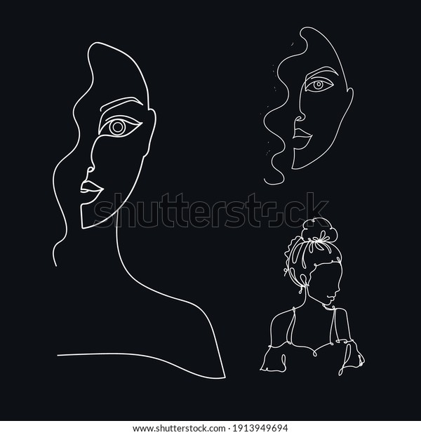 Continuous One White Line Drawing Set Stock Vector (Royalty Free ...