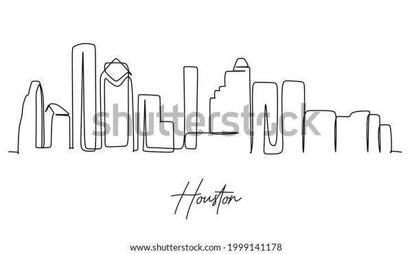 Continuous Single Line Drawing Houston City Stock Vector (Royalty Free ...