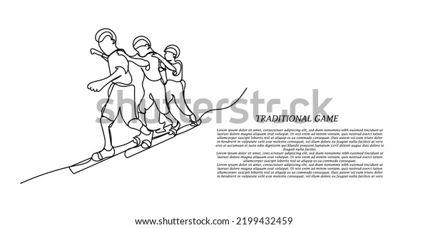 Continuous Traditional Game Line Line Drawing: เวกเตอร์สต็อก (ปลอดค่า ...