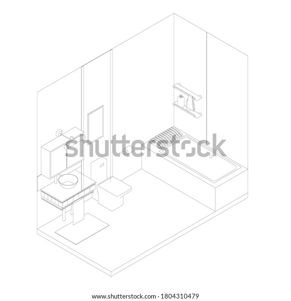 Contour Bathroom Interior Black Lines On Stock Vector (Royalty Free ...