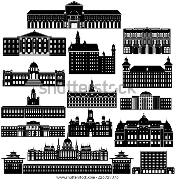 Contour Collection Buildings Structures Illustration On Stock Vector ...