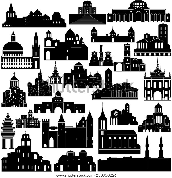 Contour Collection Buildings Structures Illustration On Stock Vector ...