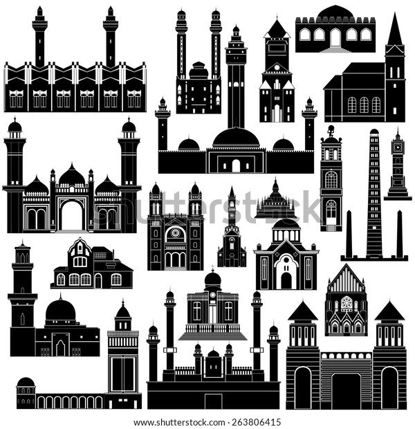 Contour Collection Buildings Structures Illustration On Stock Vector ...