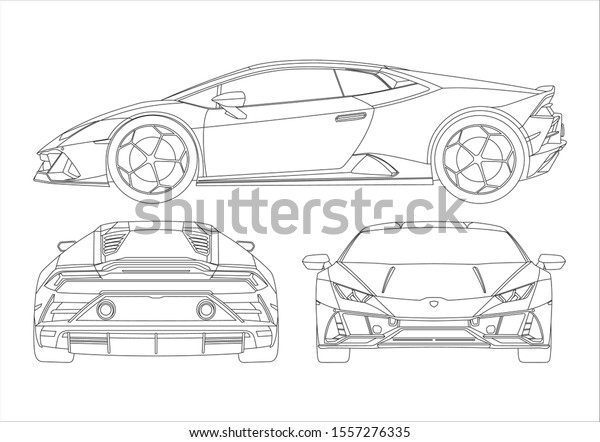 Contour Drawing Super Car View Three Stock Vector (Royalty Free) 1557276335
