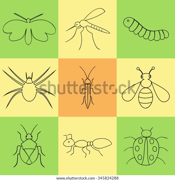 Contour Icons Crawling Flying Insects Stock Vector (Royalty Free ...