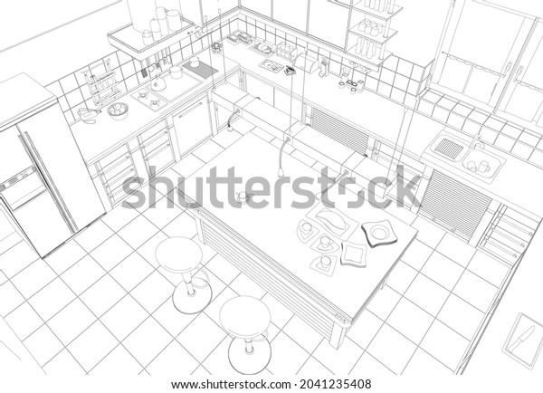 Contour Kitchen Kitchen Utensils Isolated On Stock Vector (Royalty Free ...