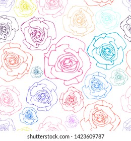 Contour Roses On White Background Seamless Stock Vector (Royalty Free ...