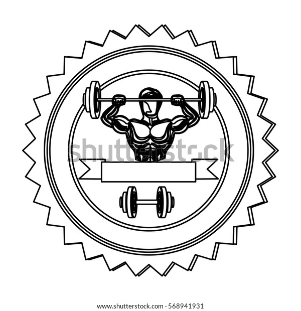 Contour Stamp Border Muscle Man Lifting Stock Vector (Royalty Free ...