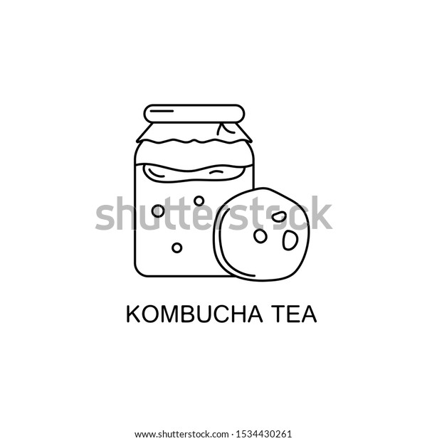 Contour vector icon of kombucha tea. Simple illustration of bottle with ...