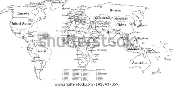 Contour World Map Countries Names Stock Vector (Royalty Free ...