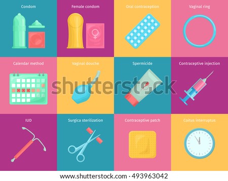 Contraception Methods Cartoon Icons Set Calendar Image vectorielle de ...