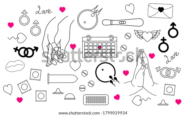 Contraception Set Contour Drawings About Safe Stock Vector (Royalty ...