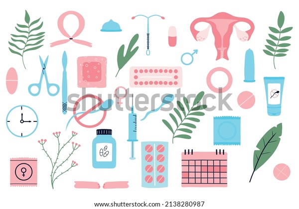 Contraception Set Types Contraception Concept Awareness: เวกเตอร์สต็อก ...