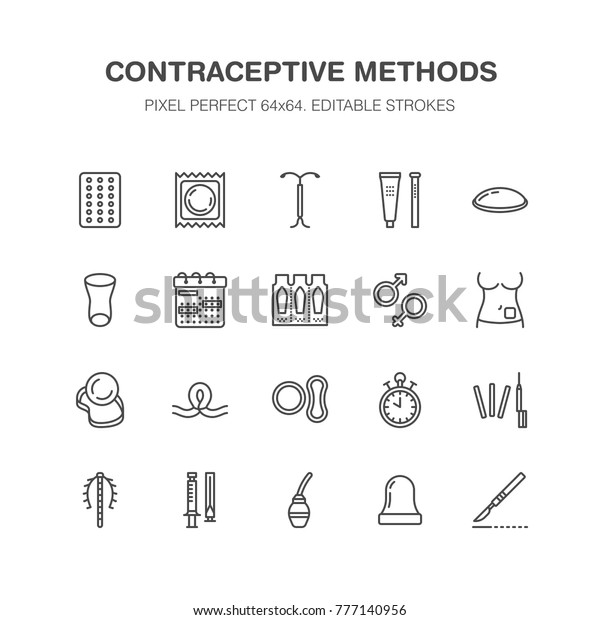 Contraceptive Methods Line Icons Birth Control Arkivvektor (royaltyfri ...