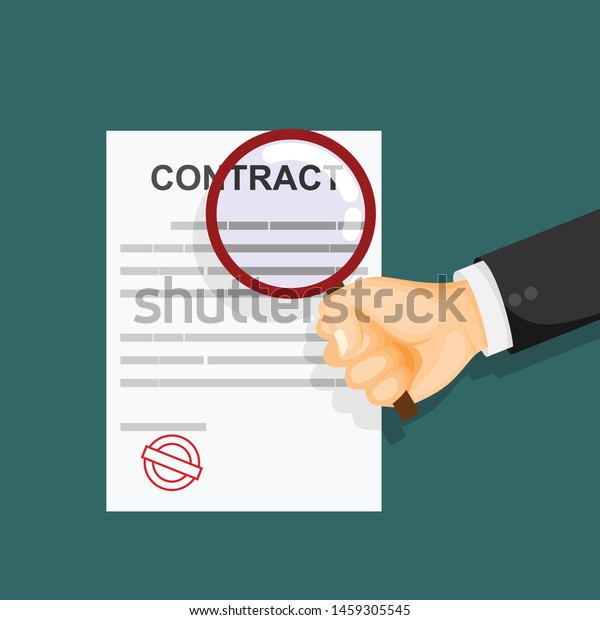 Contract Inspection Concept Hands Holding Magnifying Stock Vector ...
