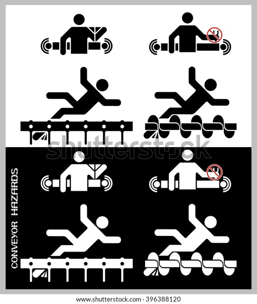 Conveyor Hazards Symbols Characterize Dangerous Working Stock Vector ...
