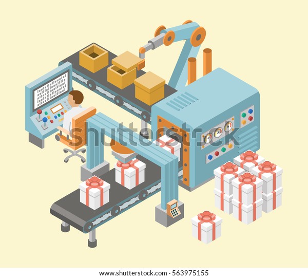 Conveyor System Flat Design Vector Illustration เวกเตอร์สต็อก (ปลอดค่า ...