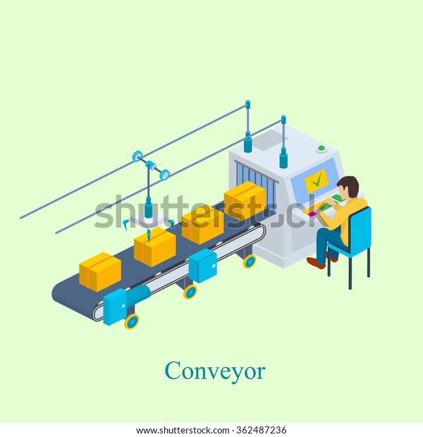Conveyor Vector Illustration Isometric Industrial Production Stock ...