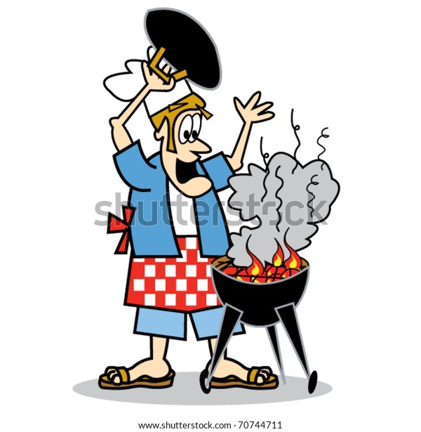 Cook Chef Cooking On Bbq Barbecue Stock Vector (Royalty Free) 70744711
