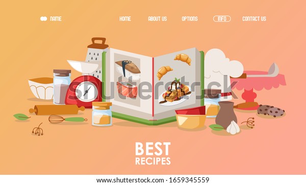 Cookbook Vector Illustration Landing Page Template Stock Vector ...