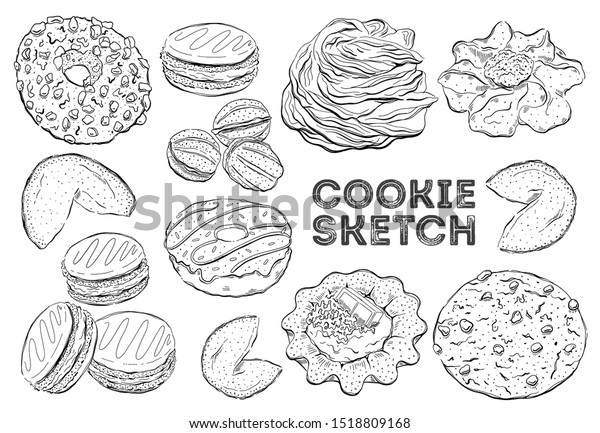 Cookie Sketch Set Hand Drawing Cuisine Stock Vector (Royalty Free ...